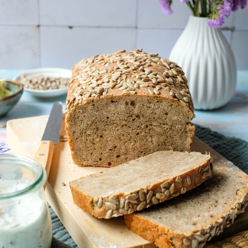 Rezept für ein Sonnenblumenkernbrot mit getrocknetem Sauerteig